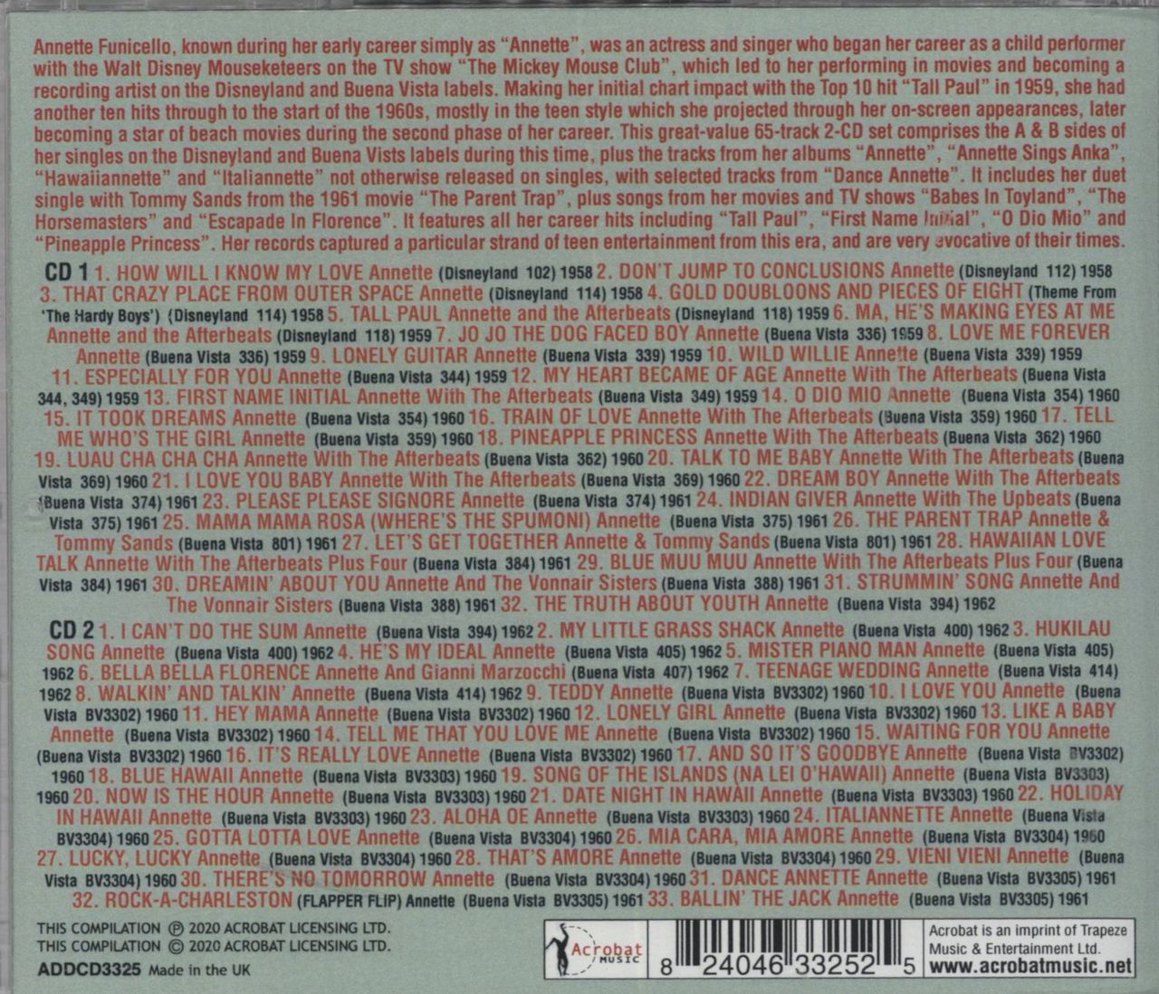 Annette Funicello The Singles & Albums Collection 1958-62 UK 2-CD albu — RareVinyl.com