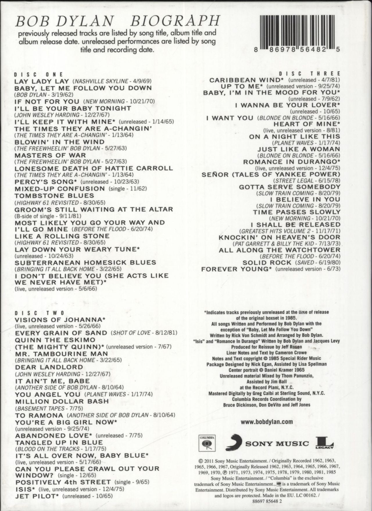 Bob Dylan Biograph - EX UK 3-CD set — RareVinyl.com