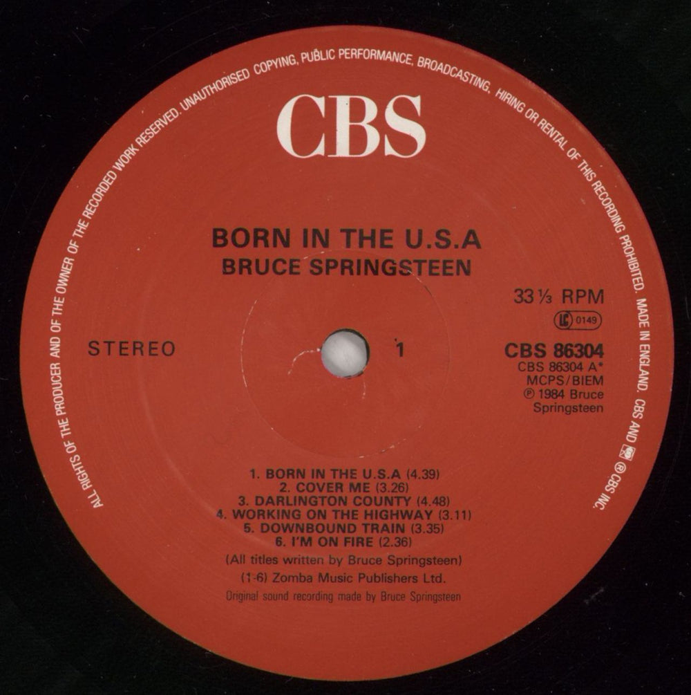 Bruce Springsteen Born In The U.S.A. - Red Label UK Vinyl LP ...