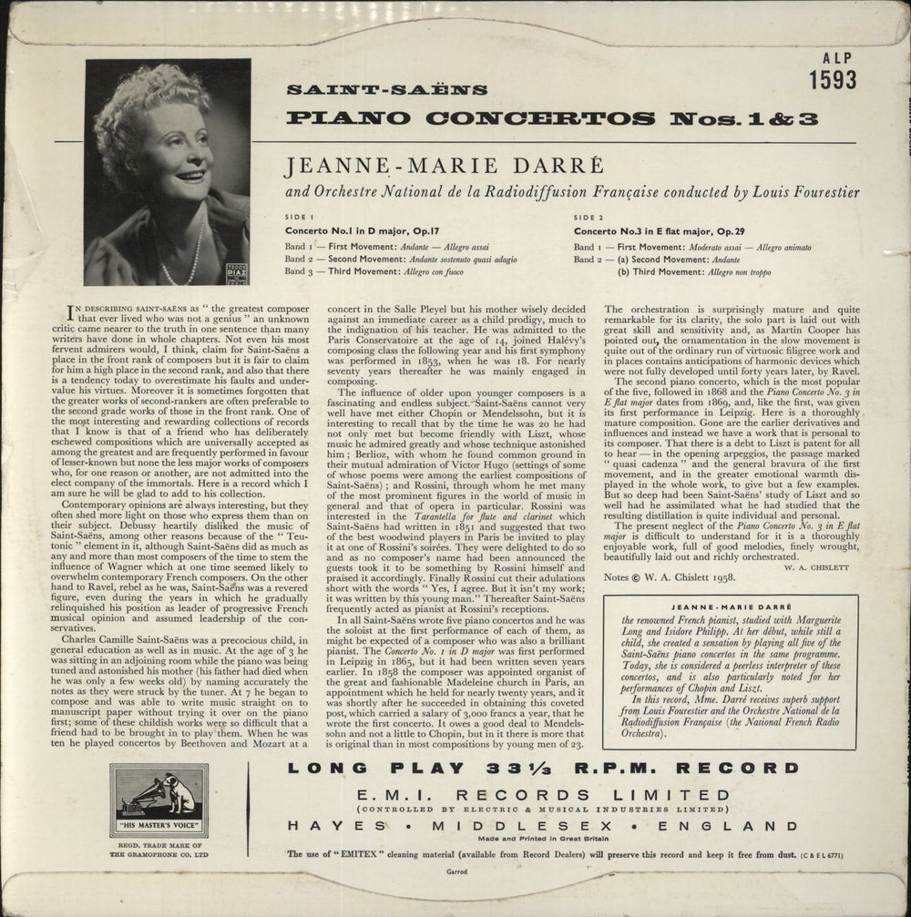 Camille Saint-Saëns Saint-Saëns: Piano Concertos Nos. 1 & 3 UK Vinyl L ...