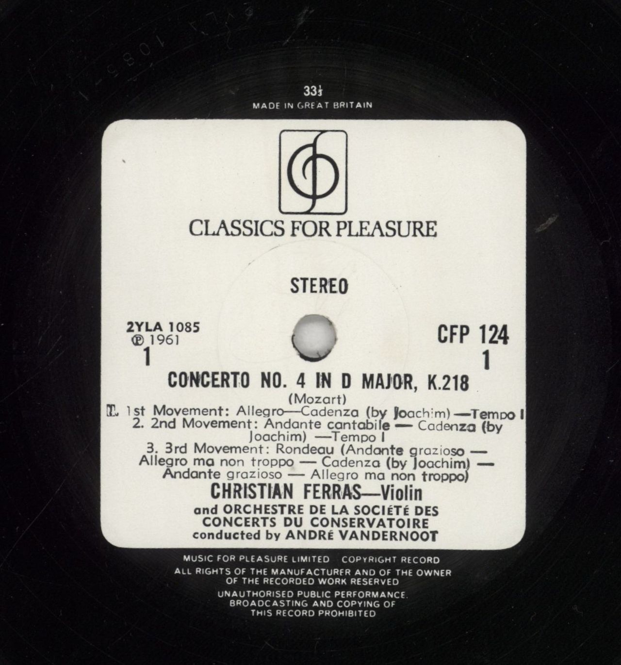 Christian Ferras Mozart Violin Concertos No. 4 in D & No. 5 in A, The — RareVinyl.com