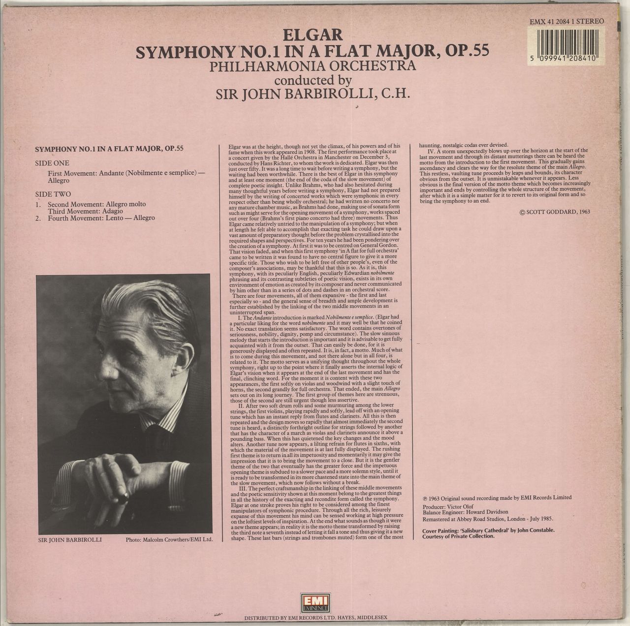 Edward Elgar Symphony No. 1 in A Flat Major, Op.55 UK Vinyl LP — RareVinyl.com