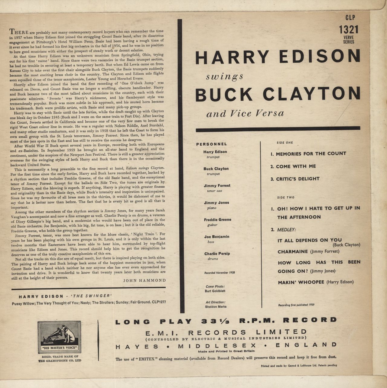 Harry 'Sweets' Edison Harry Edison Swings Buck Clayton (And Vice Versa — RareVinyl.com