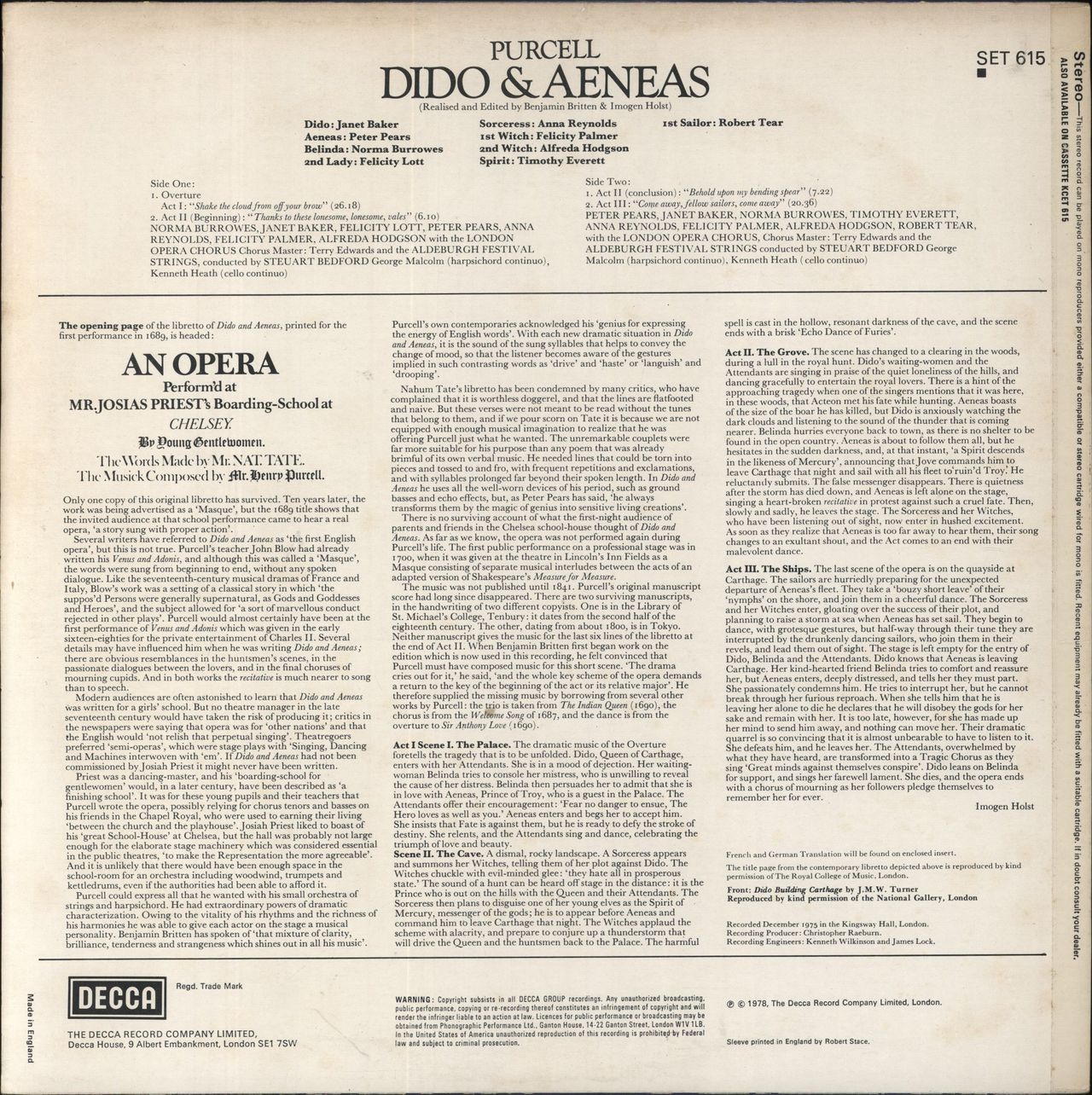 Henry Purcell Purcell: Dido & Aeneas UK Vinyl LP — RareVinyl.com