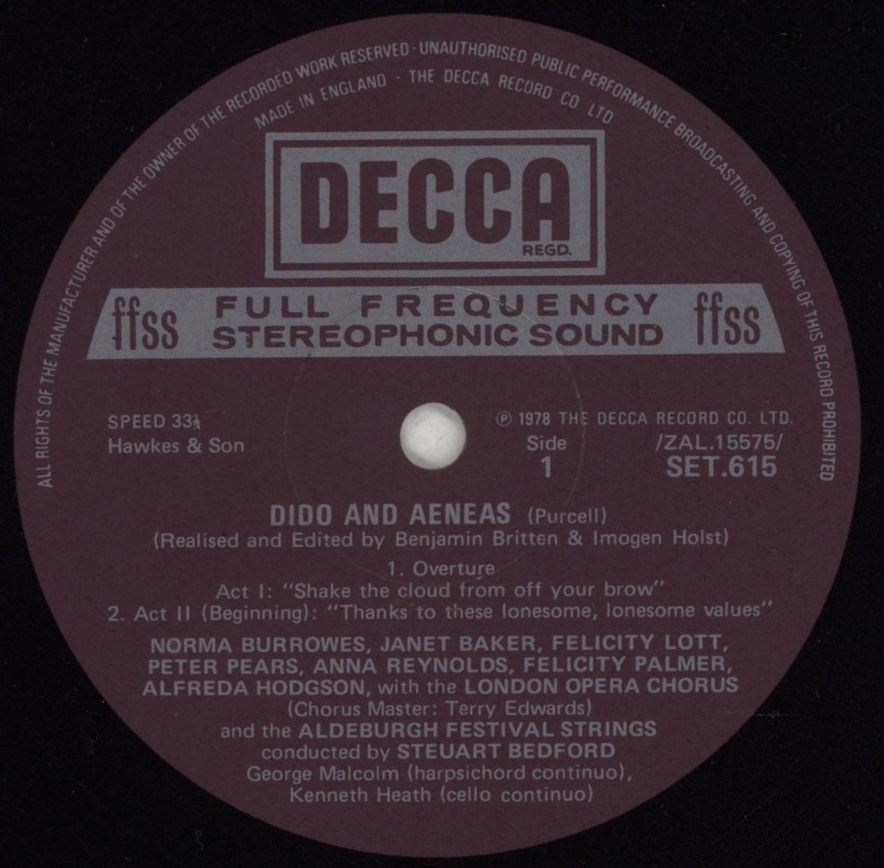 Henry Purcell Purcell: Dido & Aeneas UK Vinyl LP — RareVinyl.com