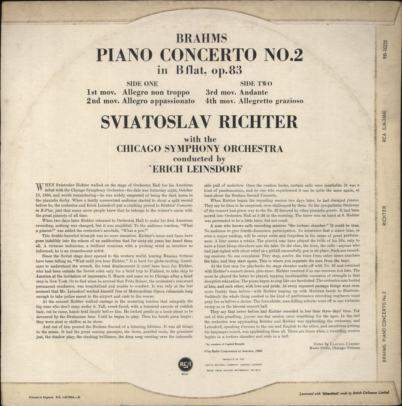 Johannes Brahms Brahms, Sviatoslav Richter, Chicago Symphony Orchestra — RareVinyl.com