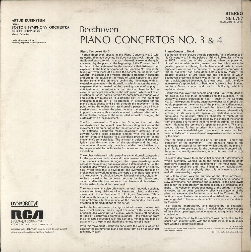 Ludwig Van Beethoven Beethoven: Piano Concertos No. 3 & 4 UK Vinyl LP — RareVinyl.com