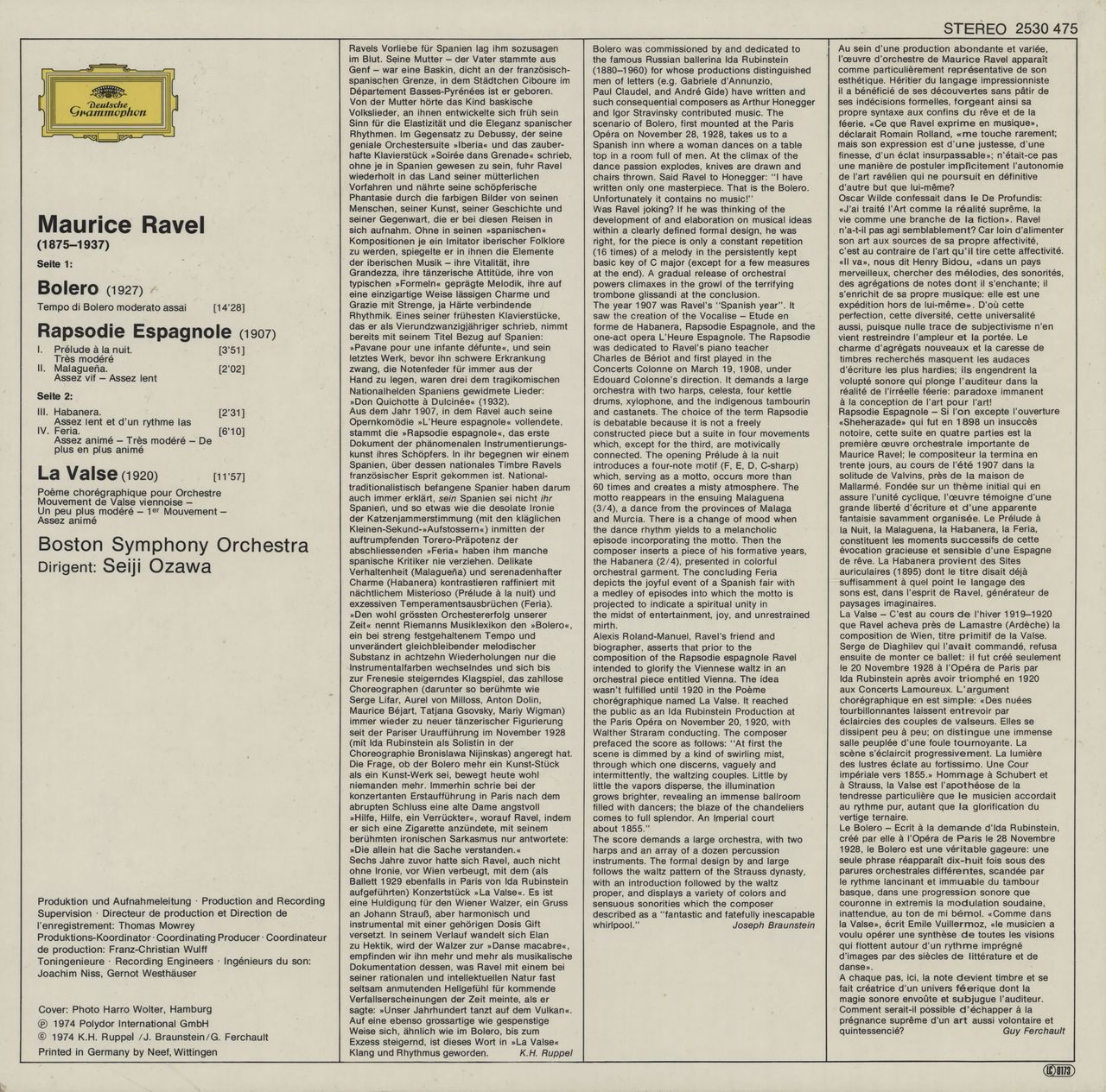 Maurice Ravel Bolero / Rapsodie Espagnole / La Valse German Vinyl LP — RareVinyl.com