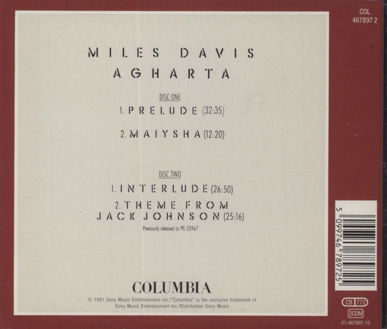 Miles Davis Agharta UK 2-CD album set — RareVinyl.com