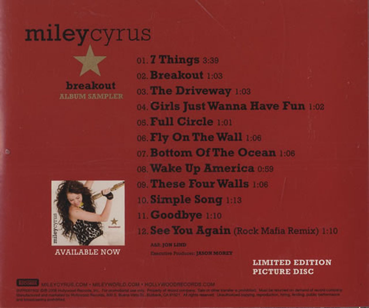 Miley Cyrus Breakout - Album Sampler US Promo CD album — RareVinyl.com