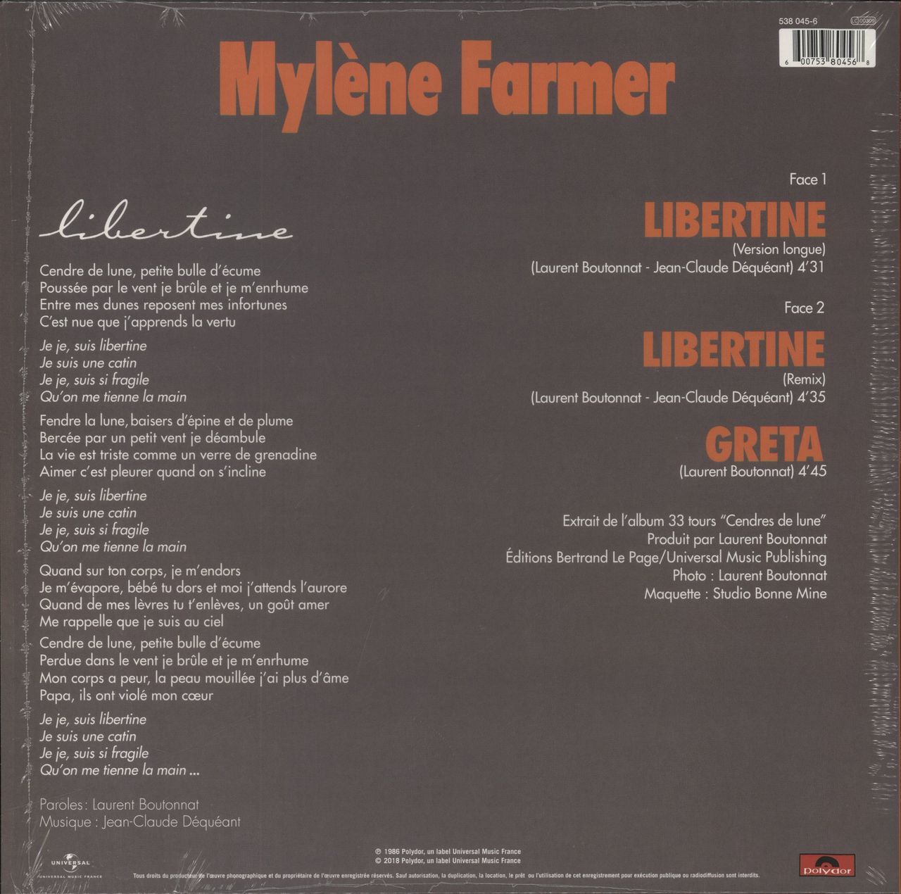 Mylene Farmer Libertine - Black Vinyl French 12" vinyl — RareVinyl.com