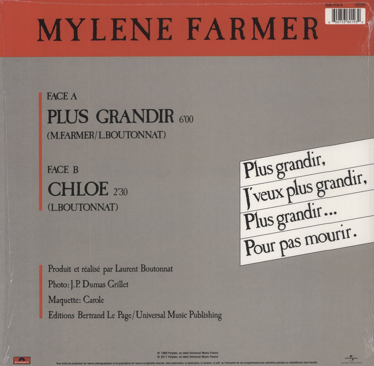 Mylene Farmer Plus Grandir French 12" vinyl — RareVinyl.com