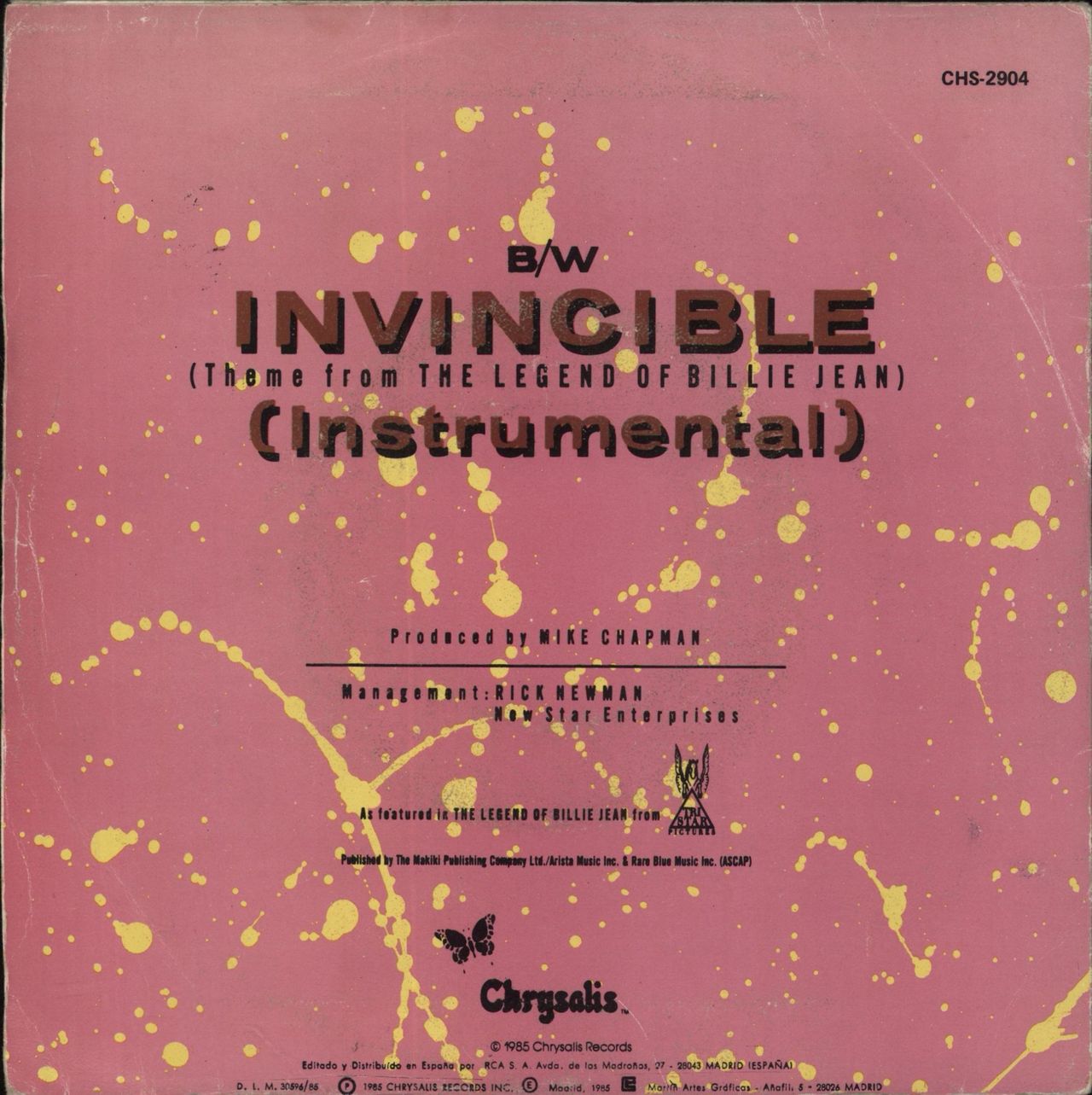 Pat Benatar Invincible (Theme From The Legend Of Billie Jean) Spanish ...