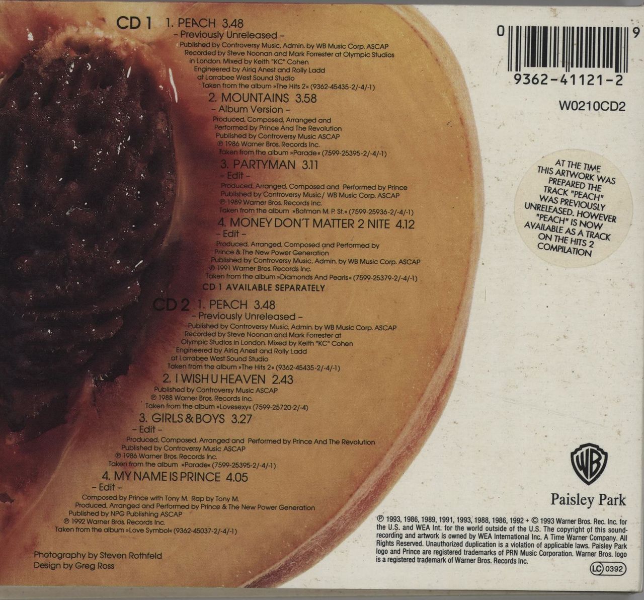 Prince Peach - Parts 1 & 2 UK 2-CD single set — RareVinyl.com