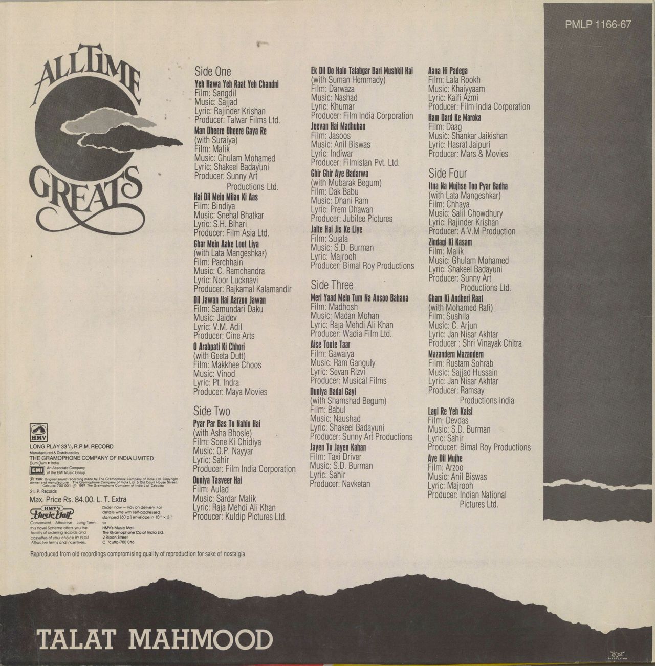 Talat Mahmood All Time Greats Talat Mahmood Indian 2-LP vinyl set ...