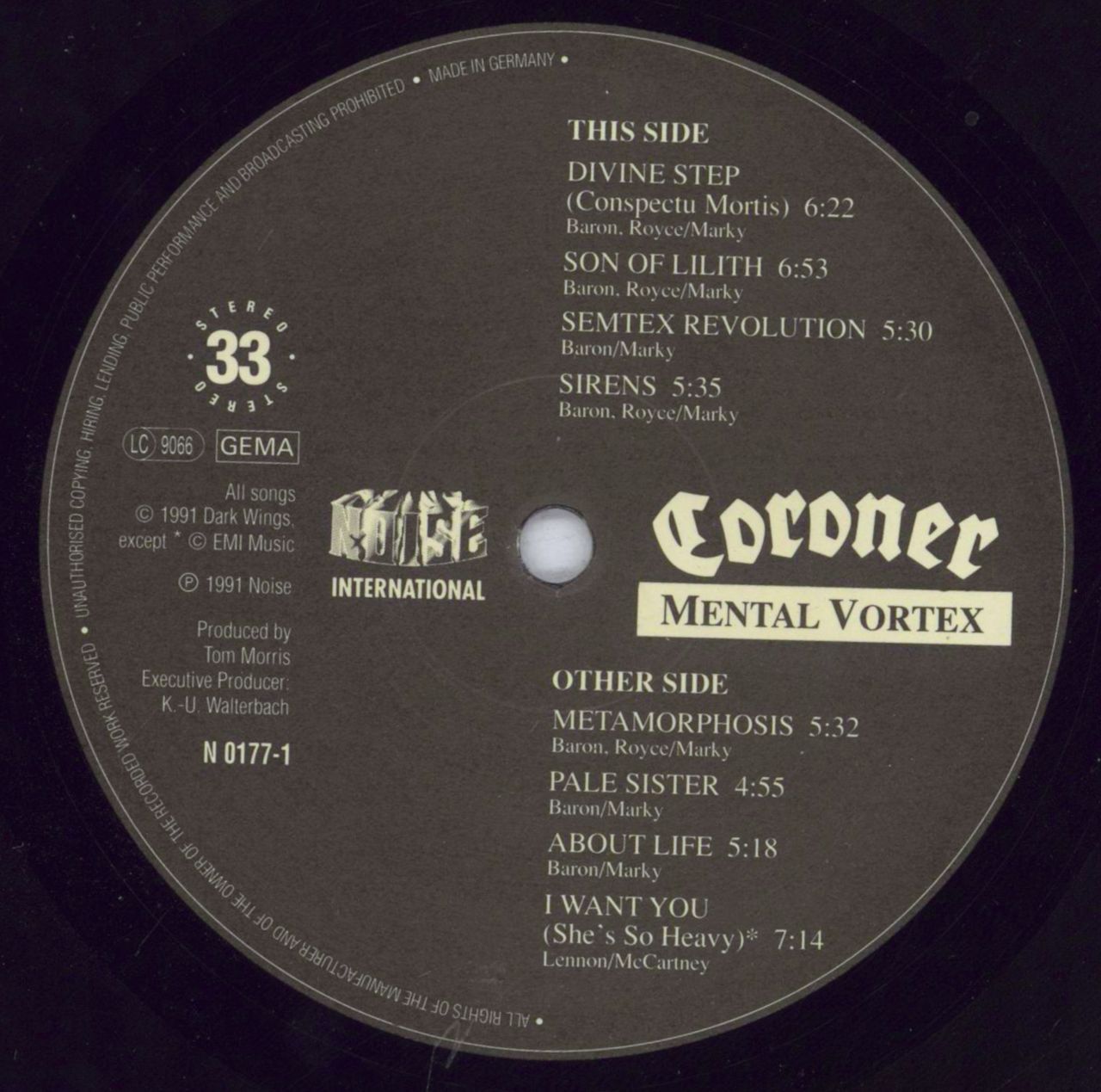 Coroner Mental Vortex + Lyric/Poster German Vinyl LP — RareVinyl.com