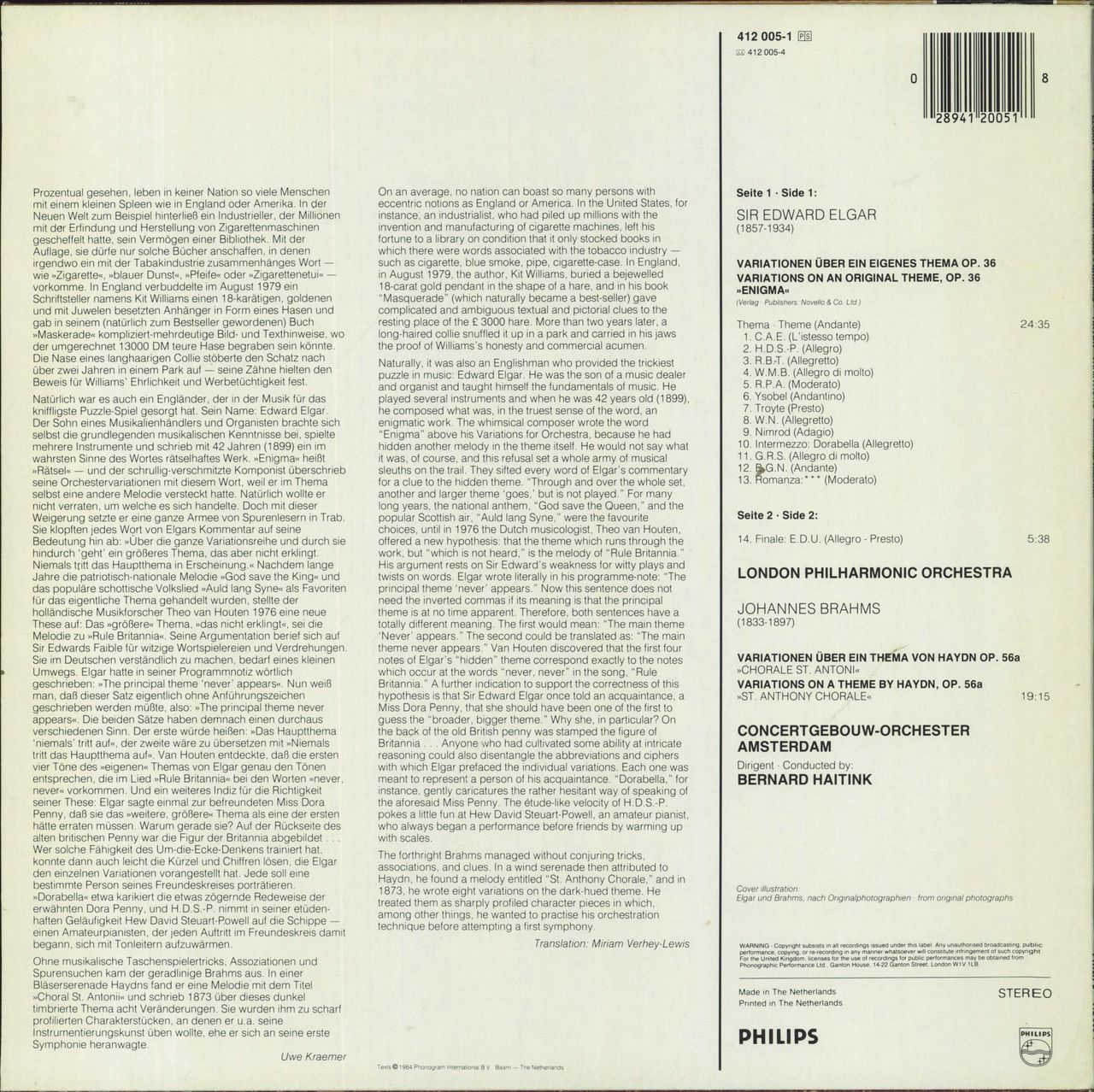 Edward Elgar Elgar: Enigma Variations / "Haydn" Variations Dutch Vinyl ...