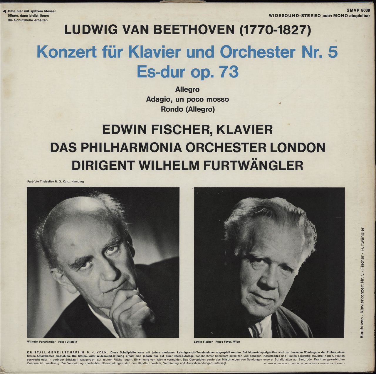 Edwin Fischer Beethoven: Klavierkonzert Nr. 5 German Vinyl LP ...