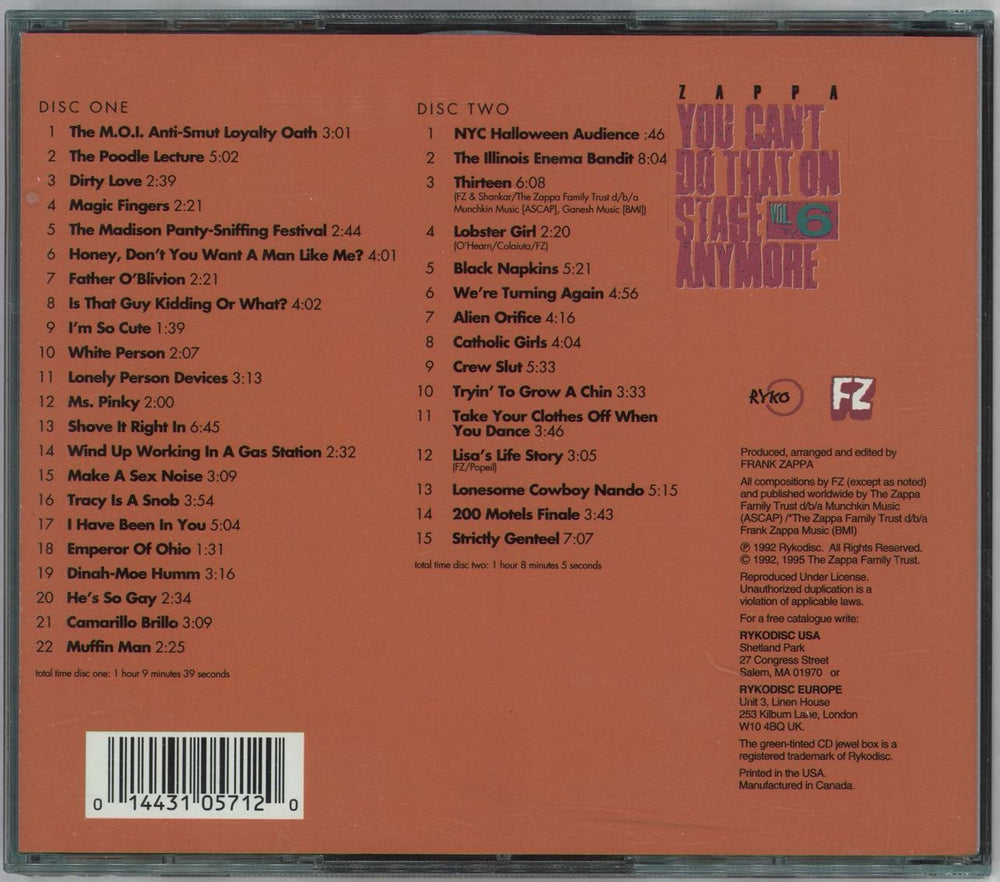 Frank Zappa You Can't Do That On Stage Anymore Vol. 6 US 2-CD album se — RareVinyl.com