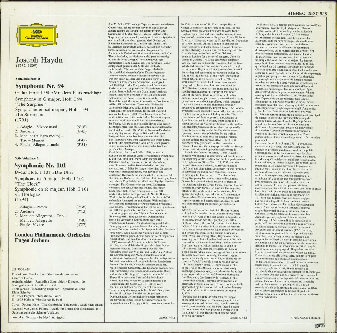 Franz Joseph Haydn Symphonies No. 94 "The Surprise" No. 101 "The Clock — RareVinyl.com