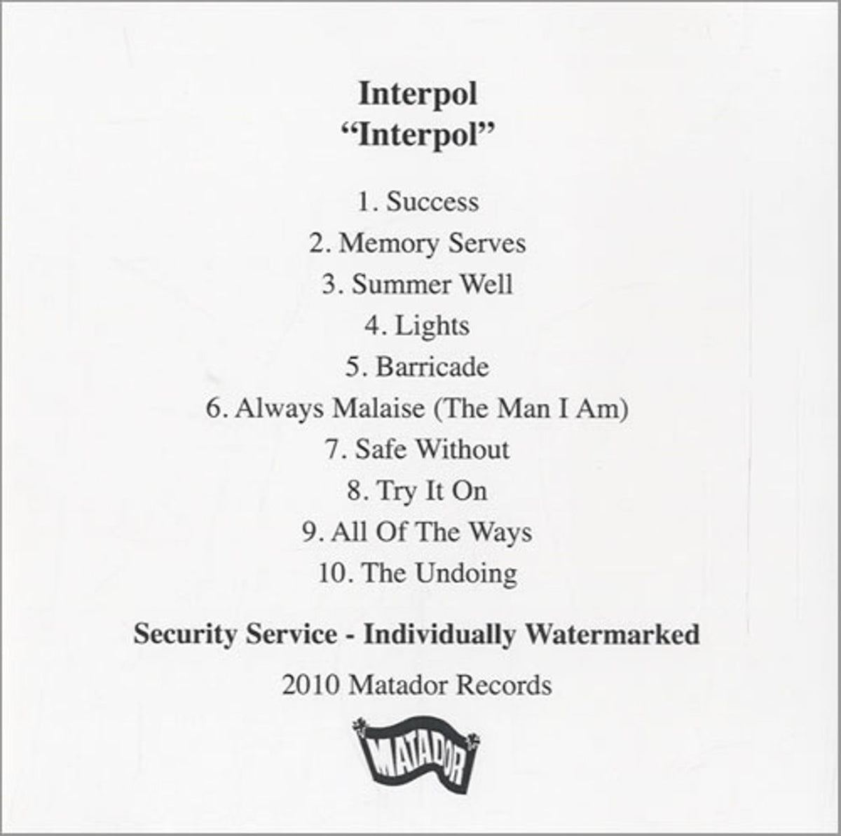 Interpol Interpol US Promo CD-R acetate — RareVinyl.com