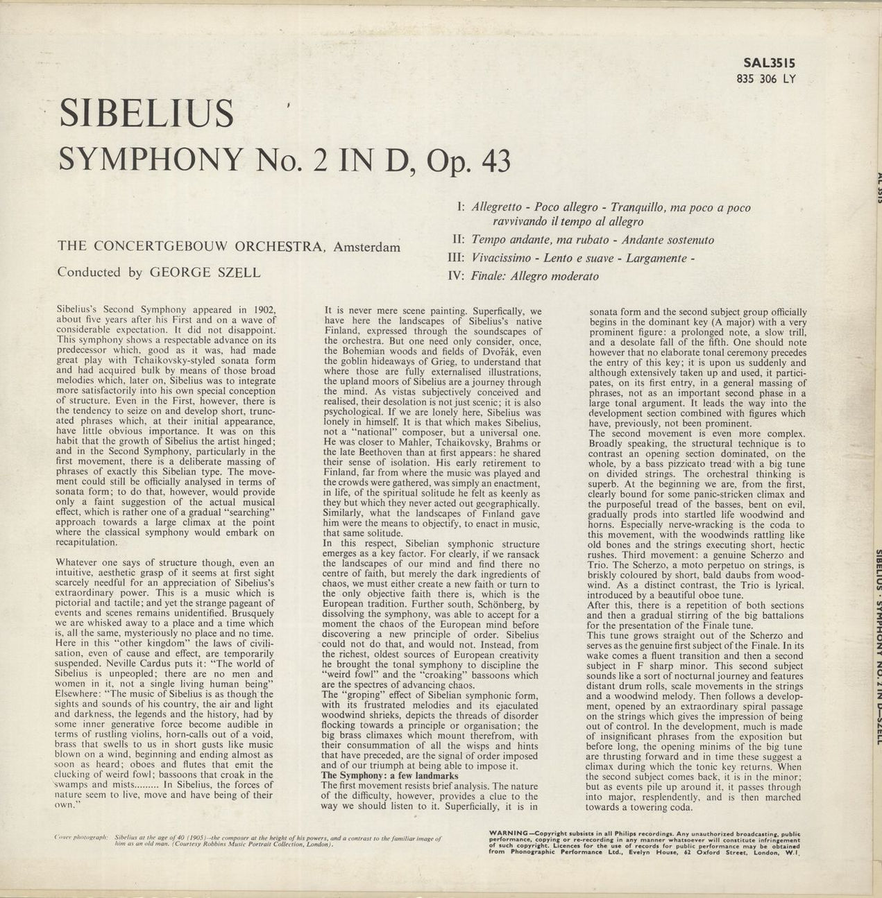 Jean Sibelius Symphony No. 2 In D, Op. 43 UK Vinyl LP — RareVinyl.com