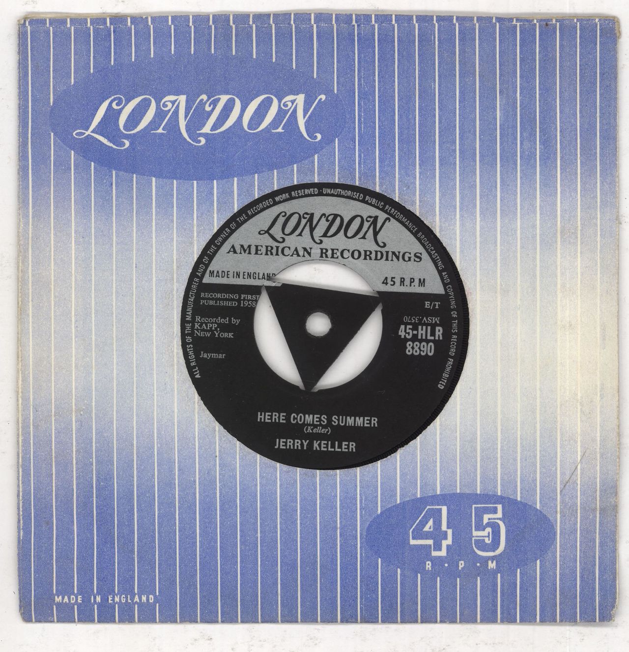 Jerry Keller Here Comes Summer - 1st UK 7" vinyl — RareVinyl.com
