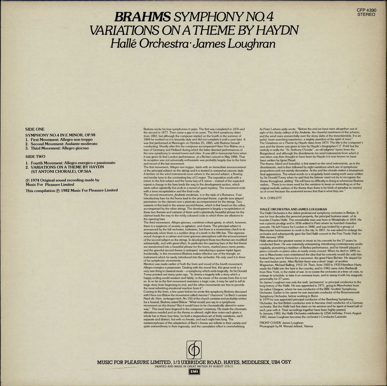 Johannes Brahms Symphony No. 4 / Variations On A Theme By Haydn UK Vin — RareVinyl.com