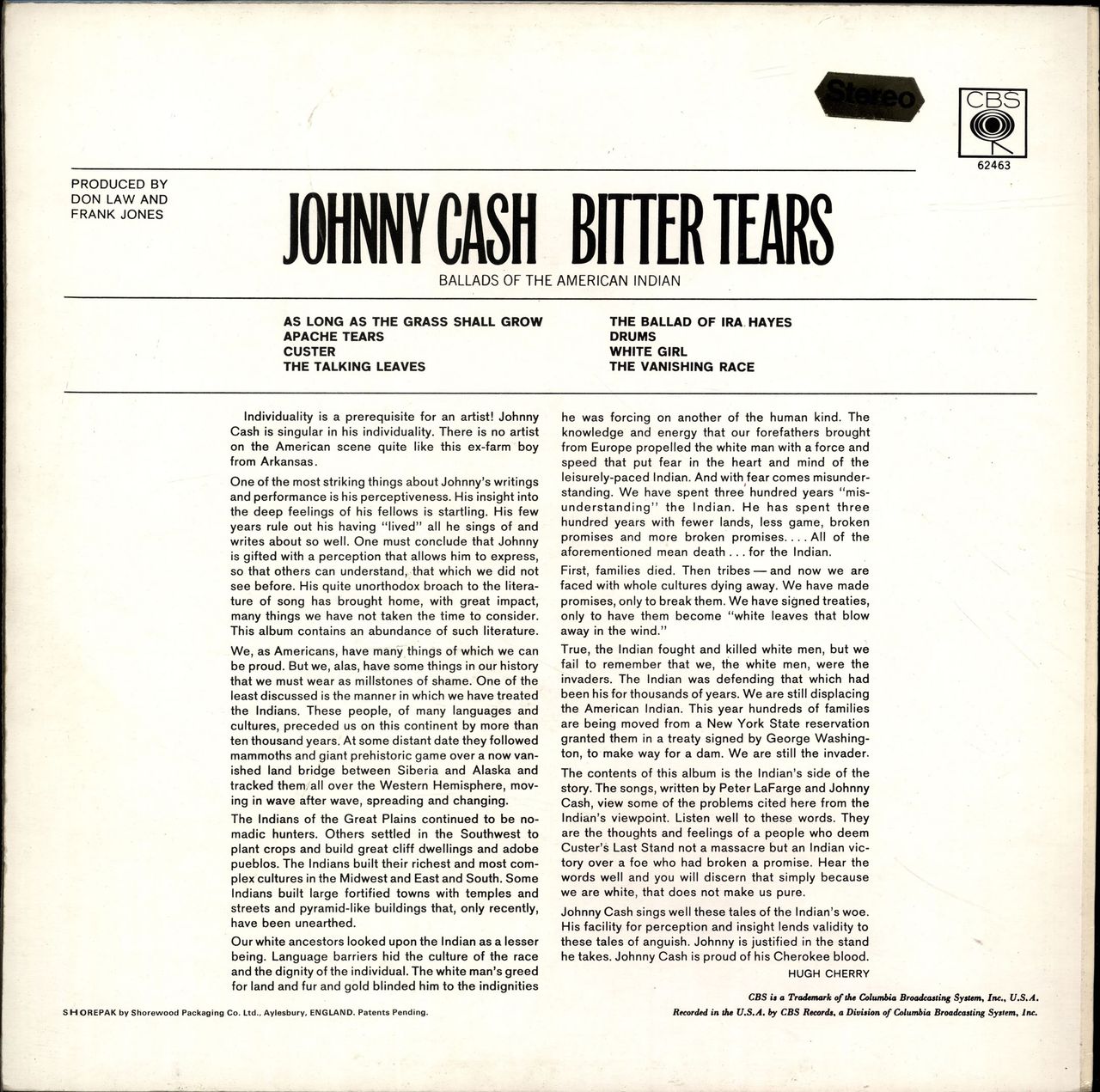 Johnny Cash Bitter Tears - 2nd UK Vinyl LP — RareVinyl.com