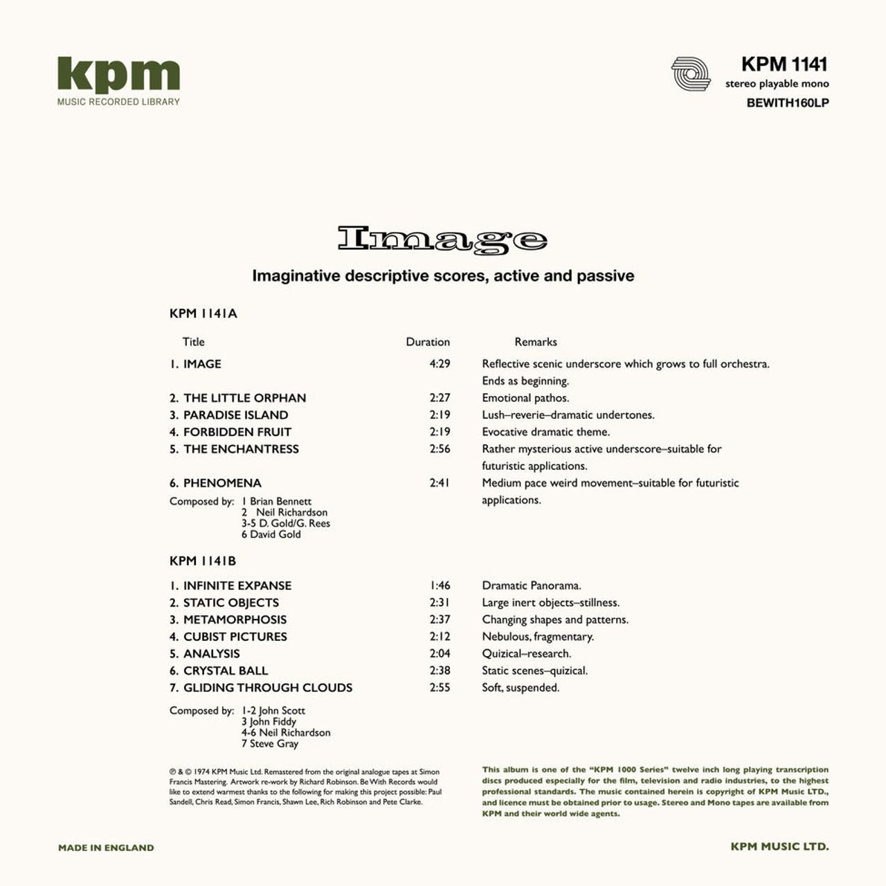 KPM Library Image - Remastered 140 Gram Black Vinyl - Sealed UK Vinyl ...