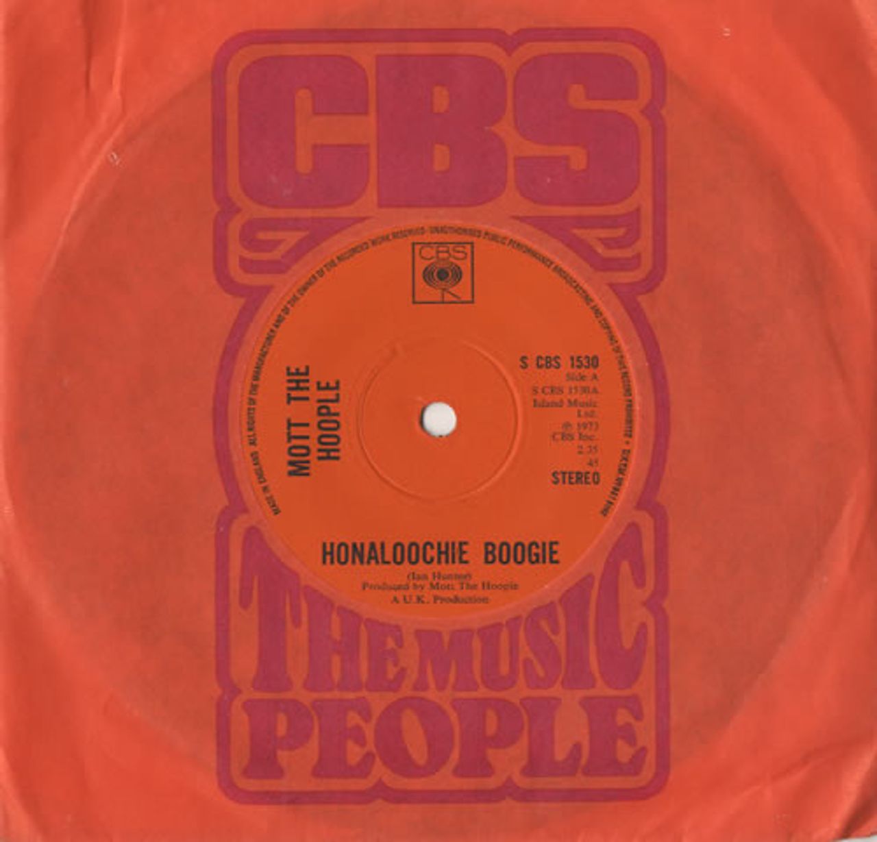 Mott The Hoople Honaloochie Boogie - Solid UK 7" vinyl — RareVinyl.com