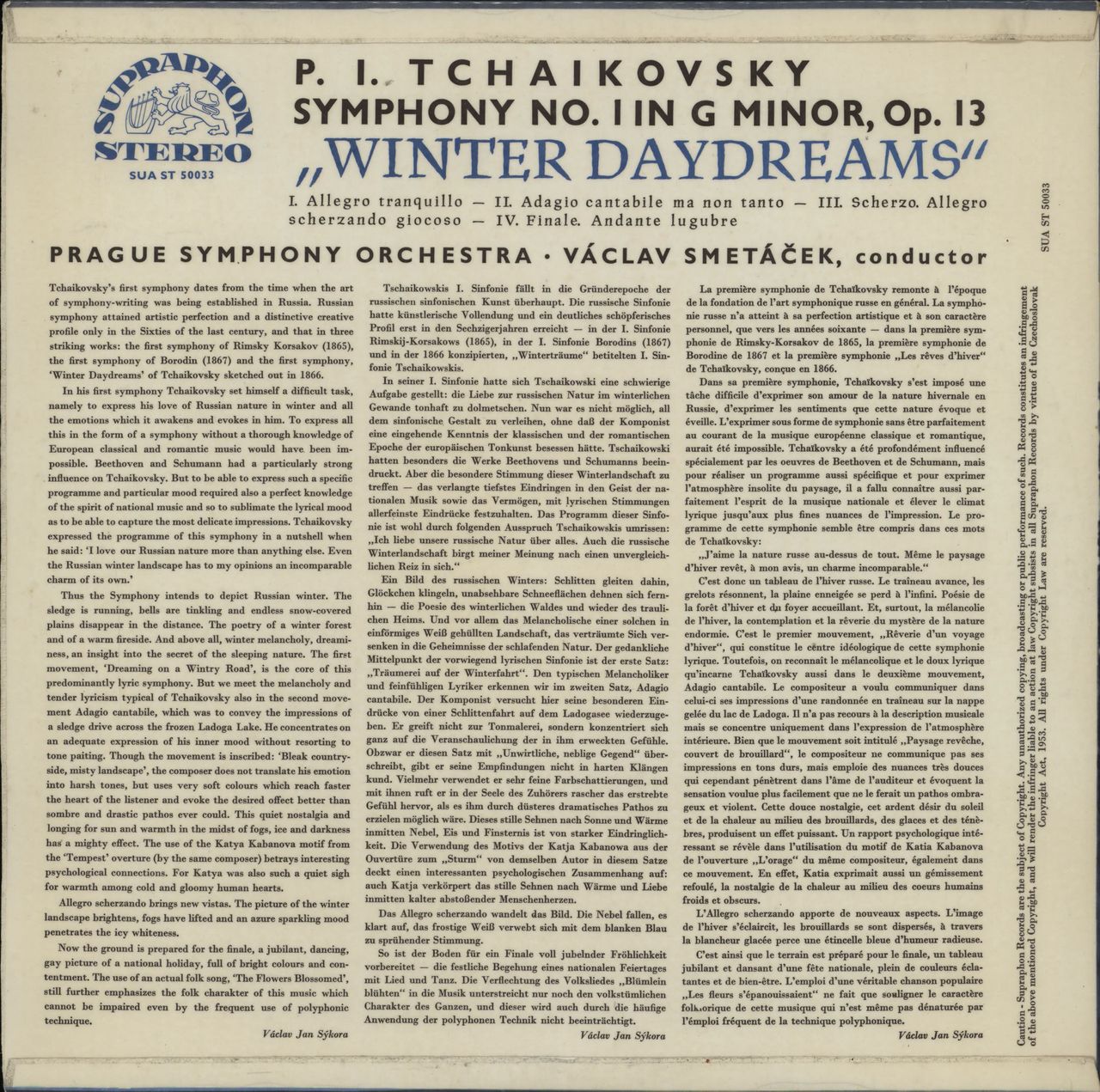 Pyotr Ilyich Tchaikovsky Symphony No. 1 "Winter Daydreams" Czech Vinyl — RareVinyl.com