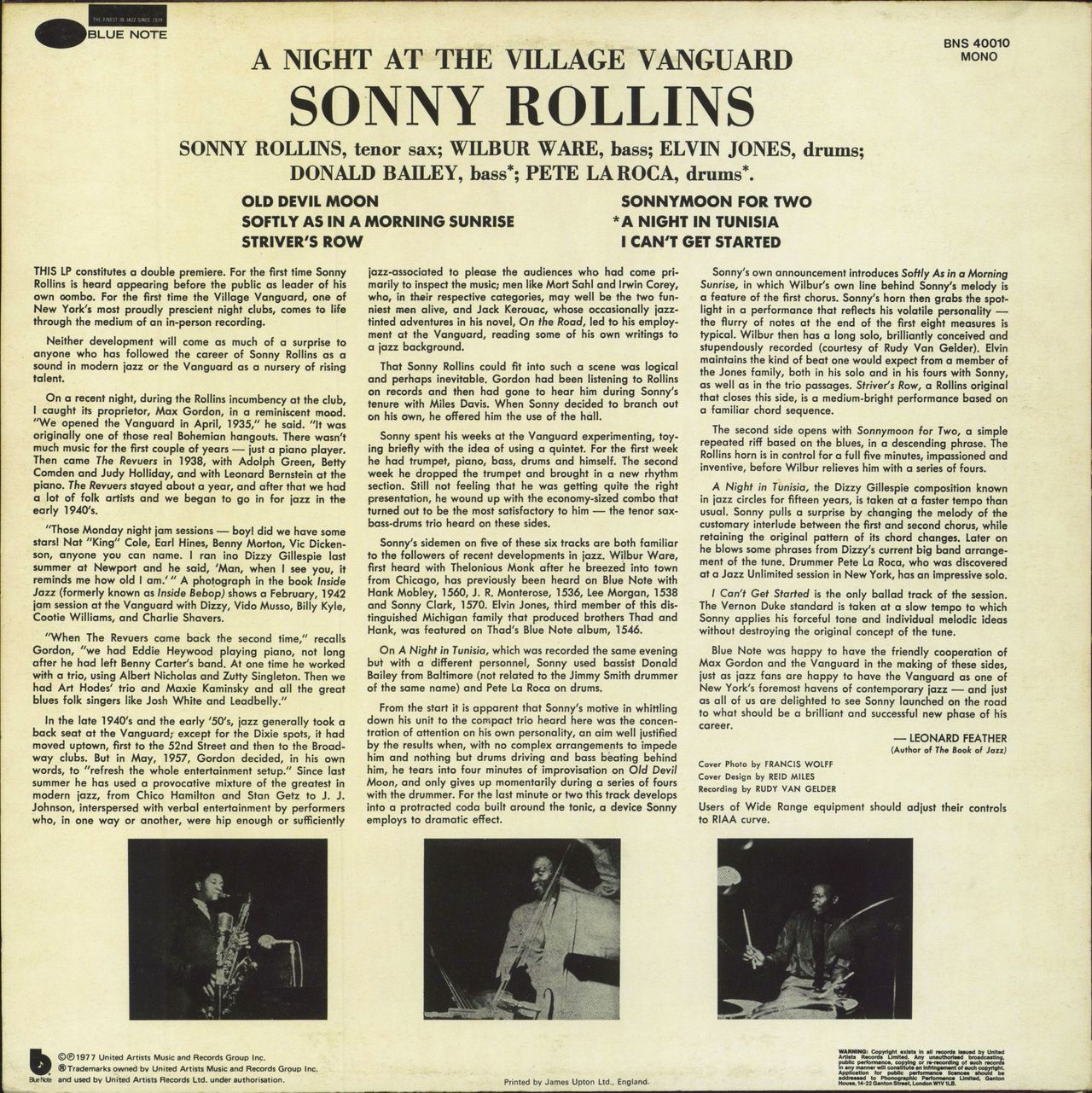 Sonny Rollins A Night At The Village Vanguard - EX UK Vinyl LP — RareVinyl.com
