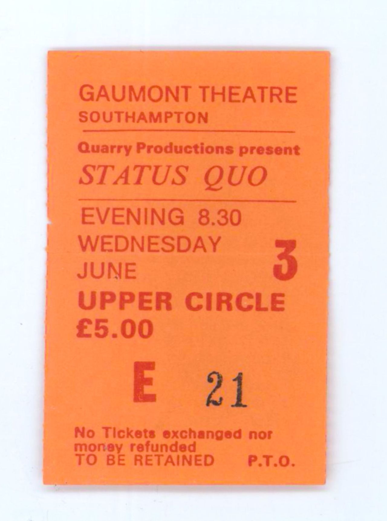 Status Quo Never Too Late + Ticket Stub Southampton UK Tour programme ...