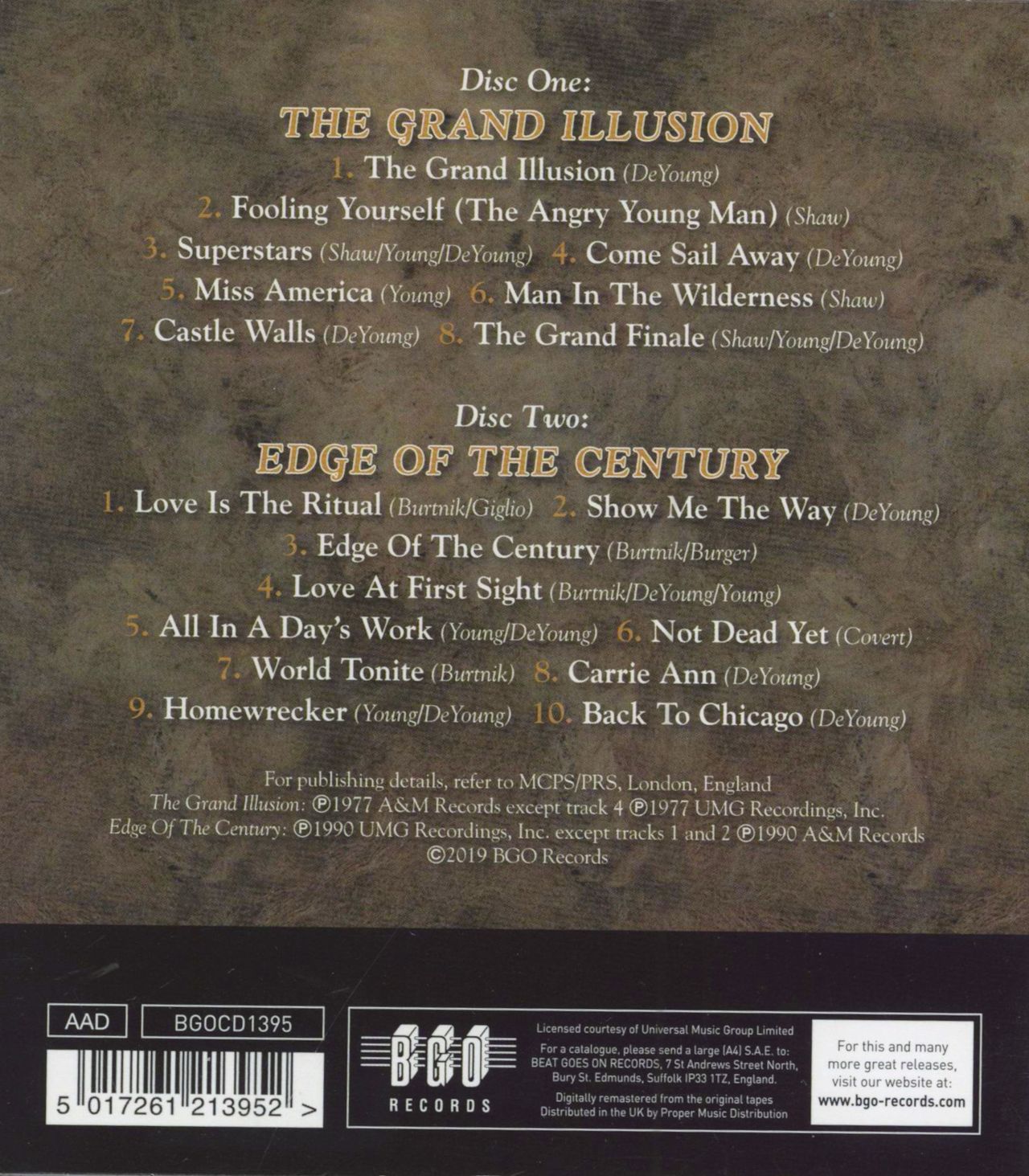 Styx The Grand Illusion / Edge Of The Century + Slipcase UK 2-CD album ...