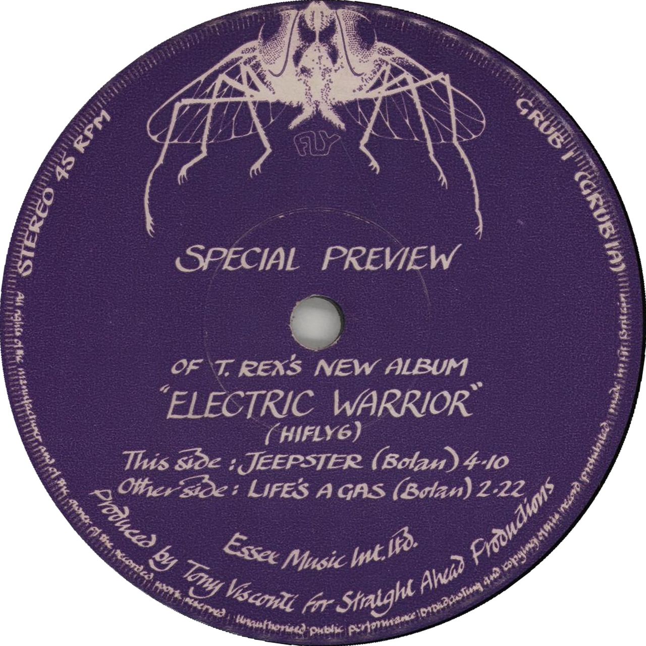 T-Rex / Tyrannosaurus Rex Electric Warrior Preview Single UK Promo 7 ...