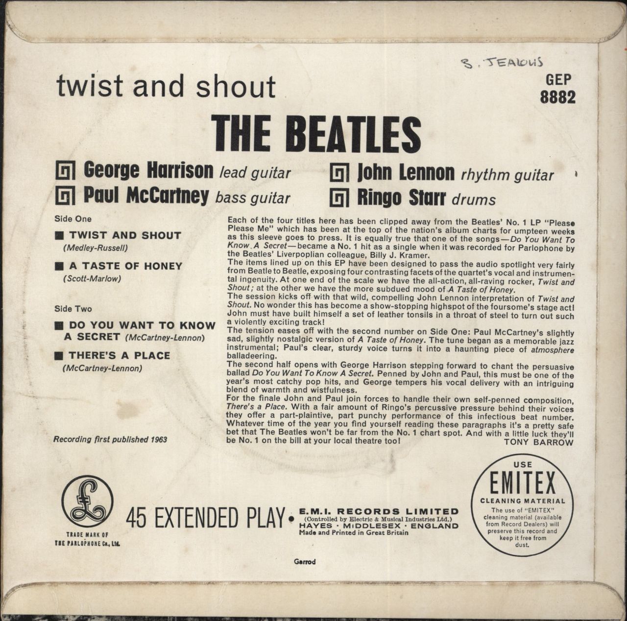 The Beatles Twist And Shout EP - 1st - WOS UK 7" vinyl — RareVinyl.com