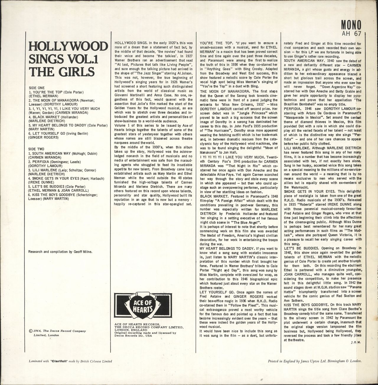 Various-Film, Radio, Theatre & TV Hollywood Sings Volumes 1 - 3 UK 3-L ...
