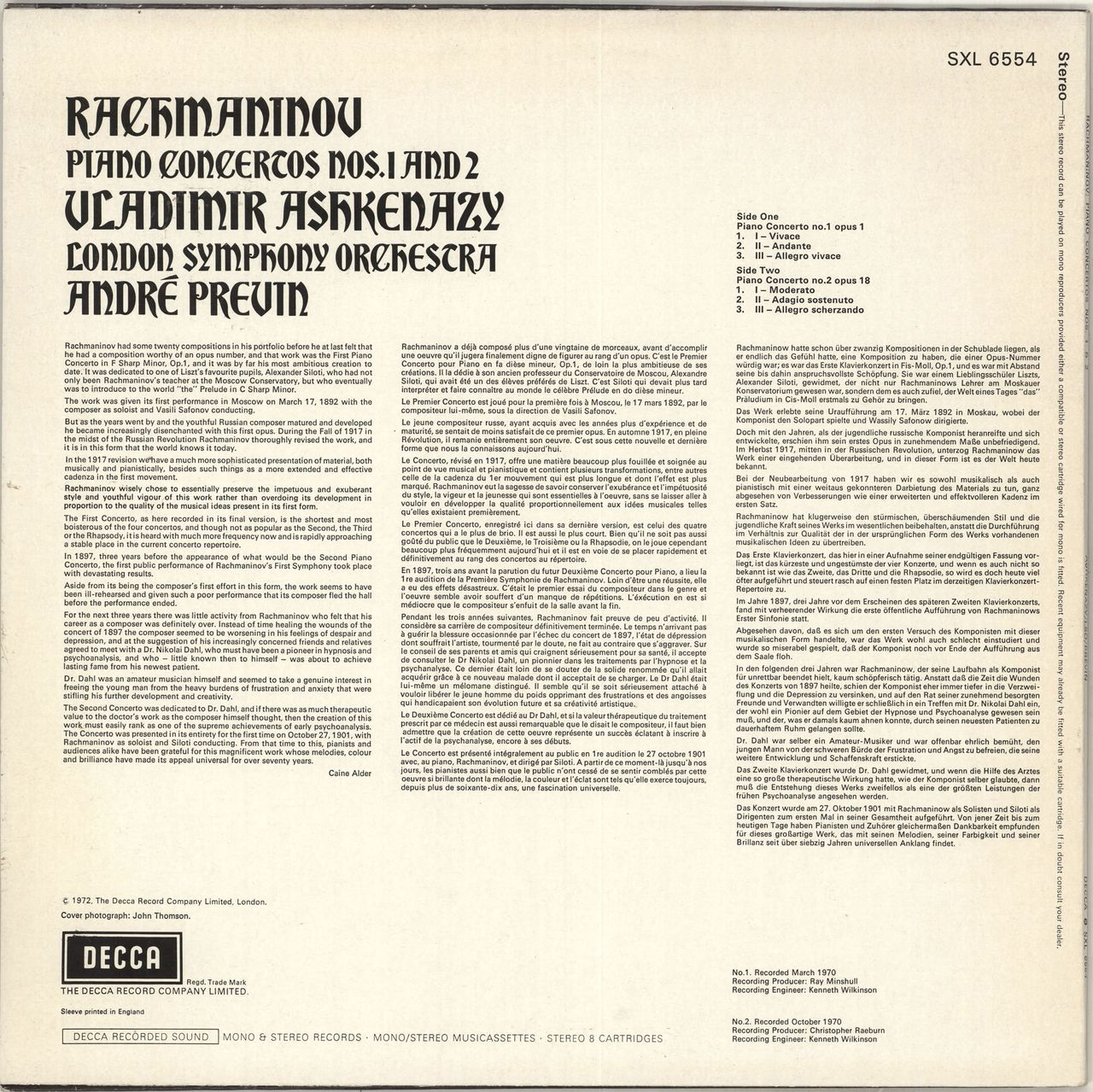 Vladimir Ashkenazy Rachmaninov: Piano Concertos Nos.1 And 2 UK Vinyl L — RareVinyl.com